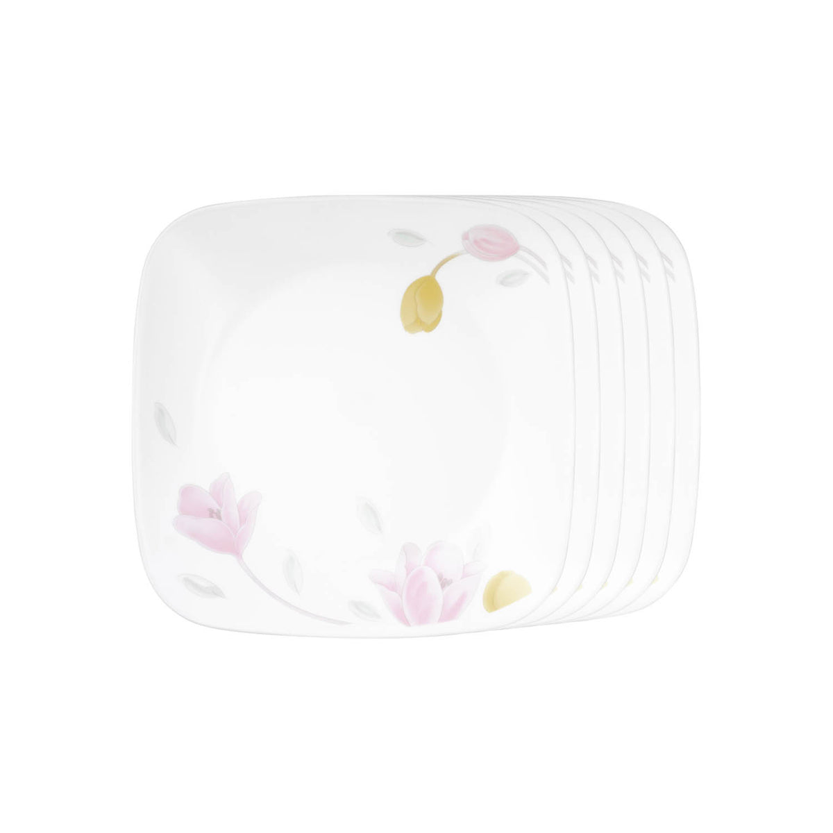 Corelle Elegant City Glass Square Medium Plate Pack of 6, 22CM, Multic ...