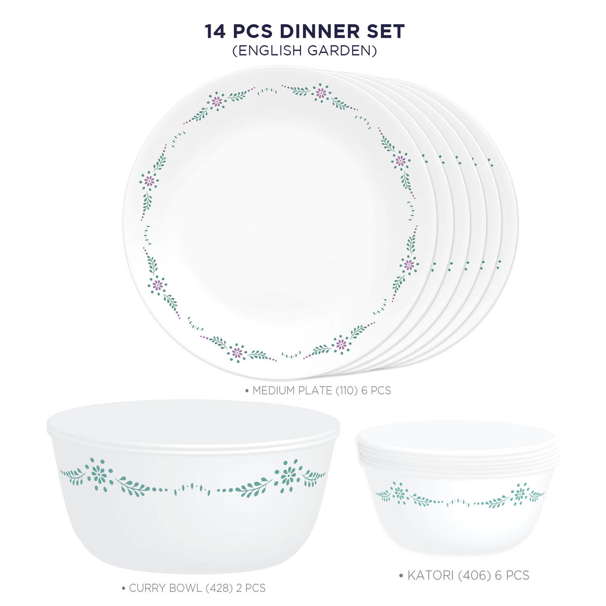 Corelle Livingware English Garden 14 Pcs Dinner Set (Pack of 14) 6 26c ...