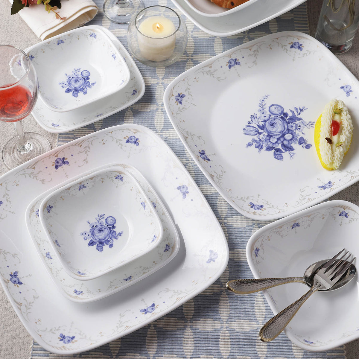Buy Corelle Square Round Gold Collection Blooming Blue 21- SQR on ...